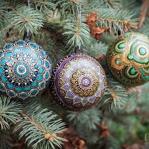 Purple Christmas Bauble Mandala Ornament, Custom Ornaments, Hand ...