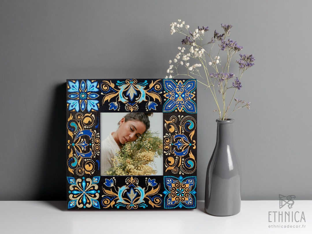 Victorian Style Picture Frame Wood Frame Hand Painted, Blue Floral ...