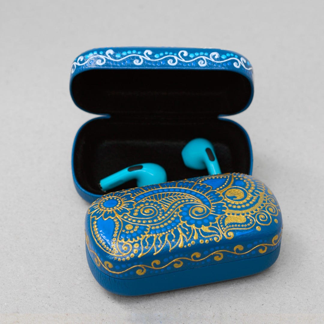 Blue Paisley AirPod Case, Boho Earbud Holder, Small Tech Pouch, Gift ...