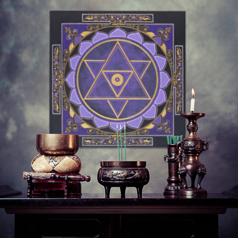 Shiva Yantra Purple Wall Art, Sacred Geometry Painting, Art for ...