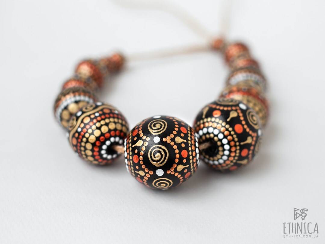 Gold African Wooden Beads Set, Unique Round Beads for Jewellery Making ...