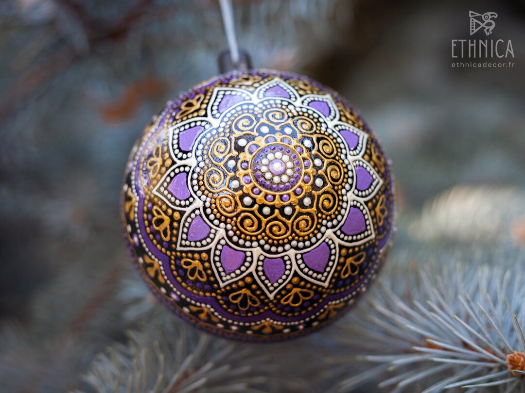 Purple Christmas Bauble Mandala Ornament, Custom Ornaments, Hand ...