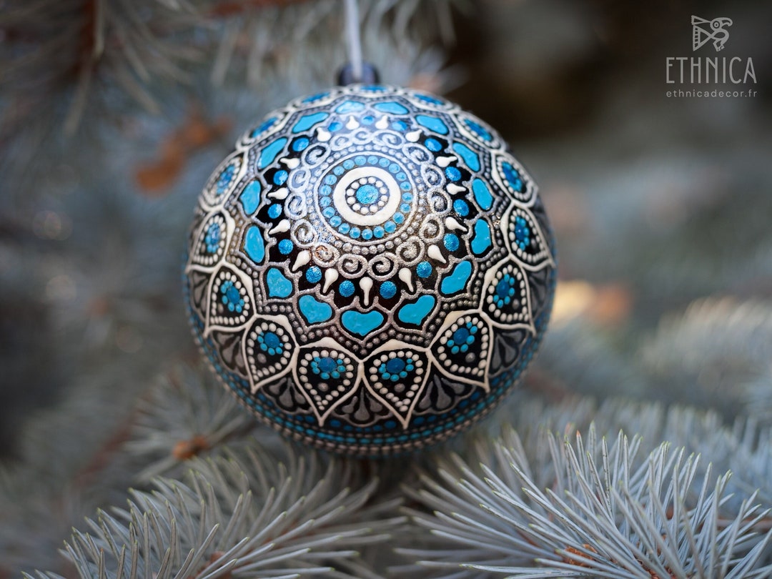 Christmas Baubles, Blue Christmas Ornaments, Hand Painted Decorations ...