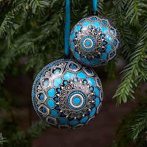Christmas Baubles, Blue Christmas Ornaments, Hand Painted Decorations ...