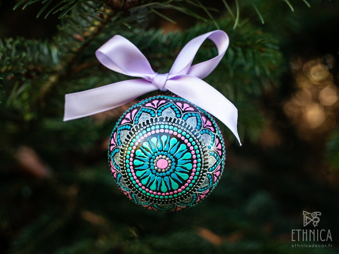 Blue Mandala Christmas Ornaments, Hand Painted Baubles, Holiday Decor ...