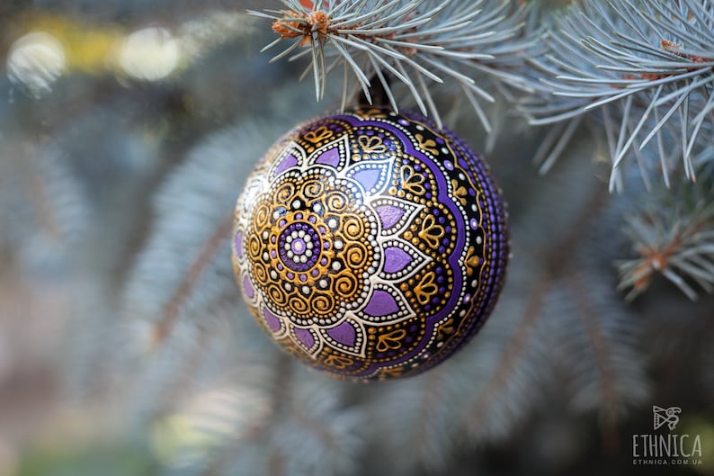 Purple Christmas bauble mandala ornament Custom ornaments | Etsy
