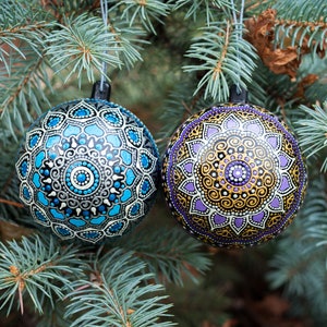 Christmas Baubles, Blue Christmas Ornaments, Hand Painted Decorations ...