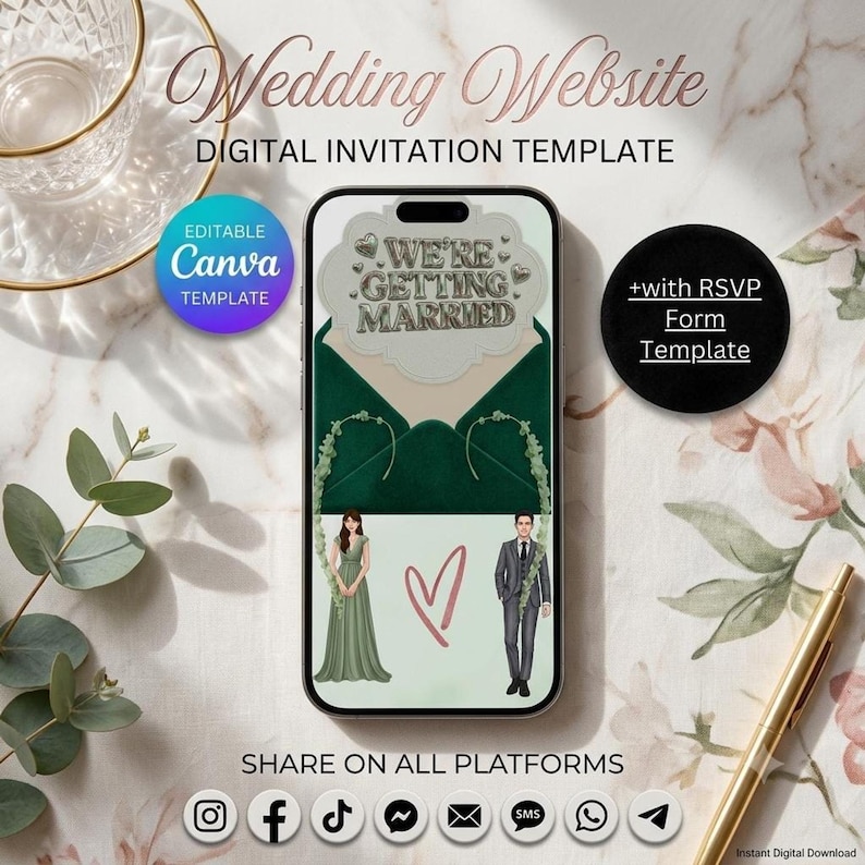 Greenery Wedding Website Template | Customizable Canva Invitation ...