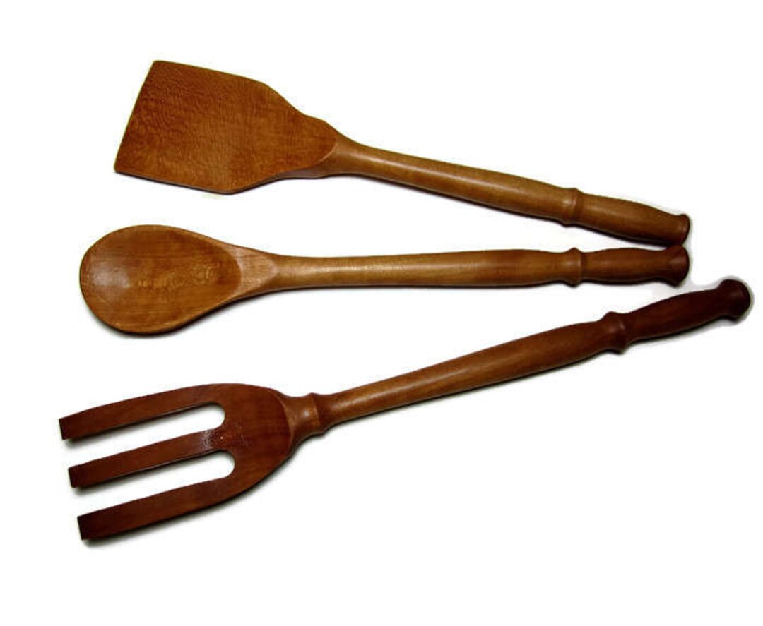 Handcrafted Cherry Wood Kitchen Utensil Set, Spoon, Fork, Spatula, Eco ...