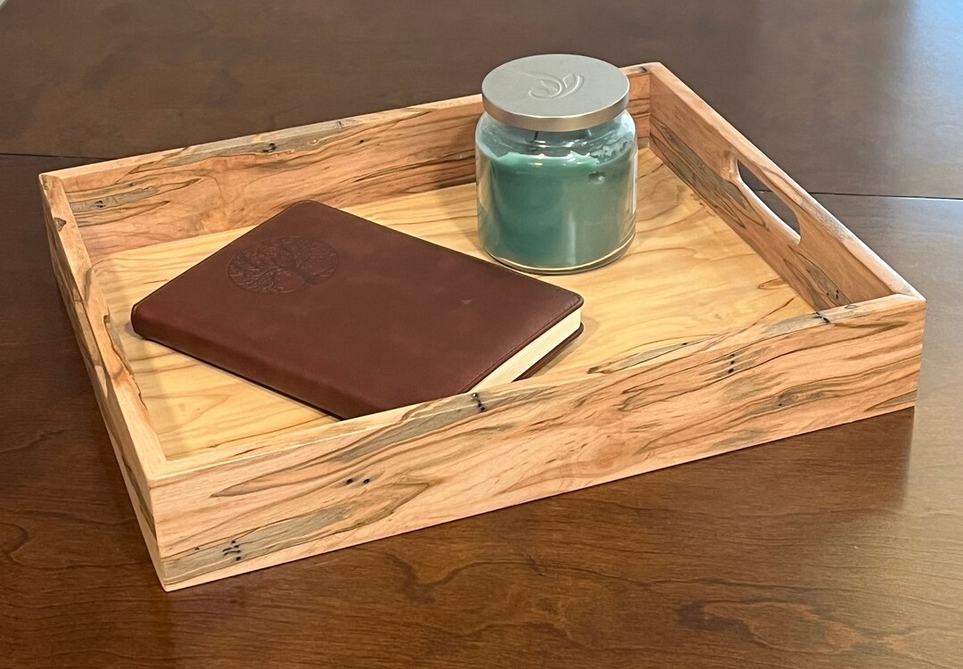 Maple Wood Coffee Table Tray With Handles, Rectangle Ottoman Tray ...