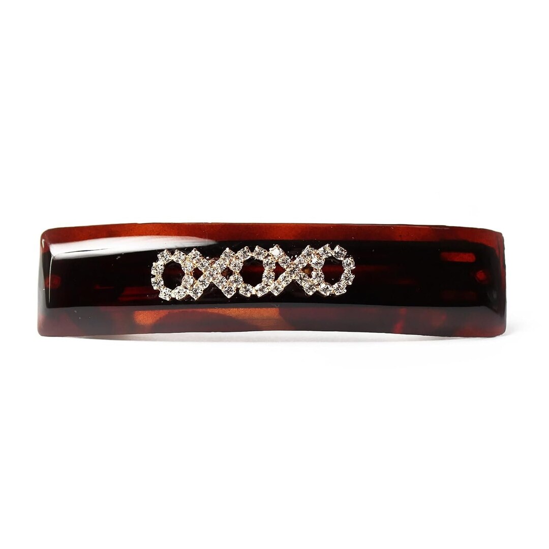 Rhinestone XOXOX Hugs & Kisses on Made in France Barrette of Black or ...