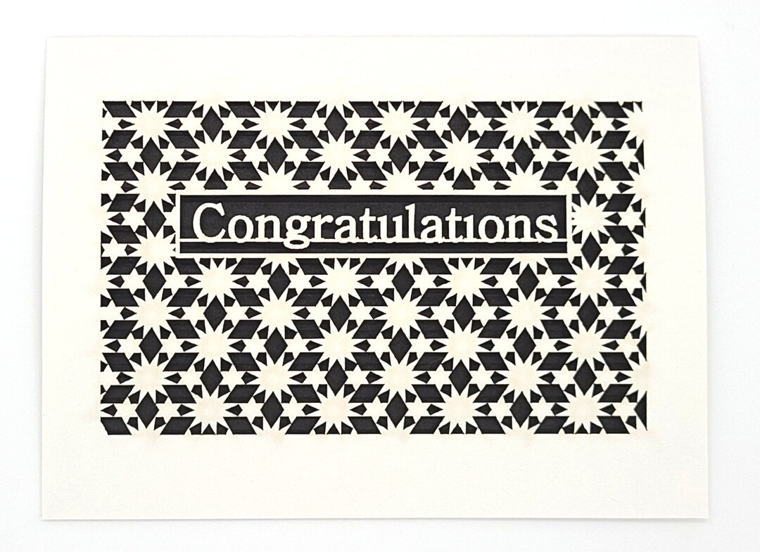 Congratulation Surrounded by a Burst of Stars, Laser Cut Greeting Card ...
