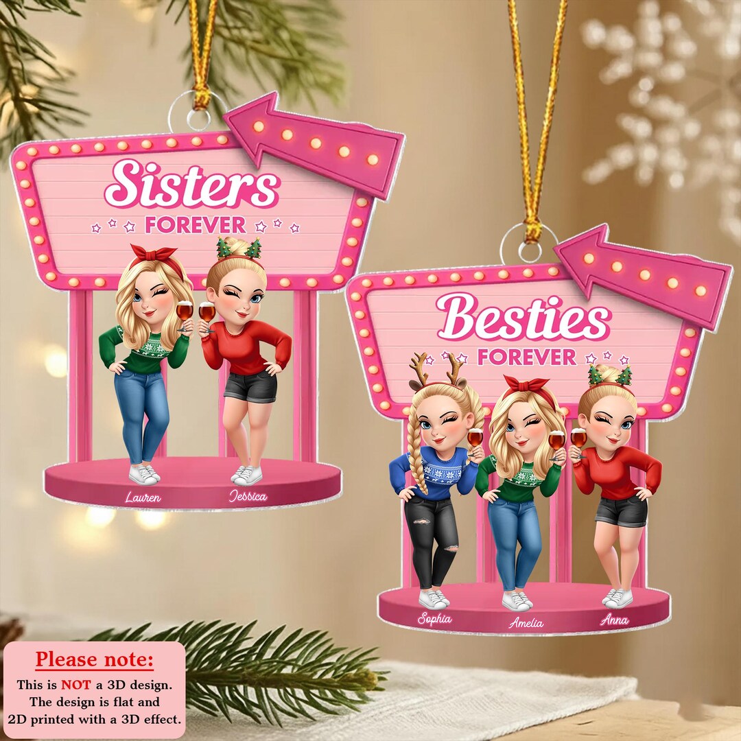 Personalized Bestie Sister Pink Sign Acrylic Ornament, Gift for Best ...