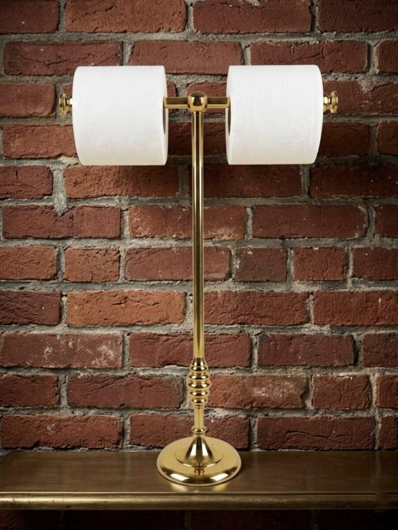 Solid Brass Freestanding Double Toilet Paper Holder Stand | Vintage ...