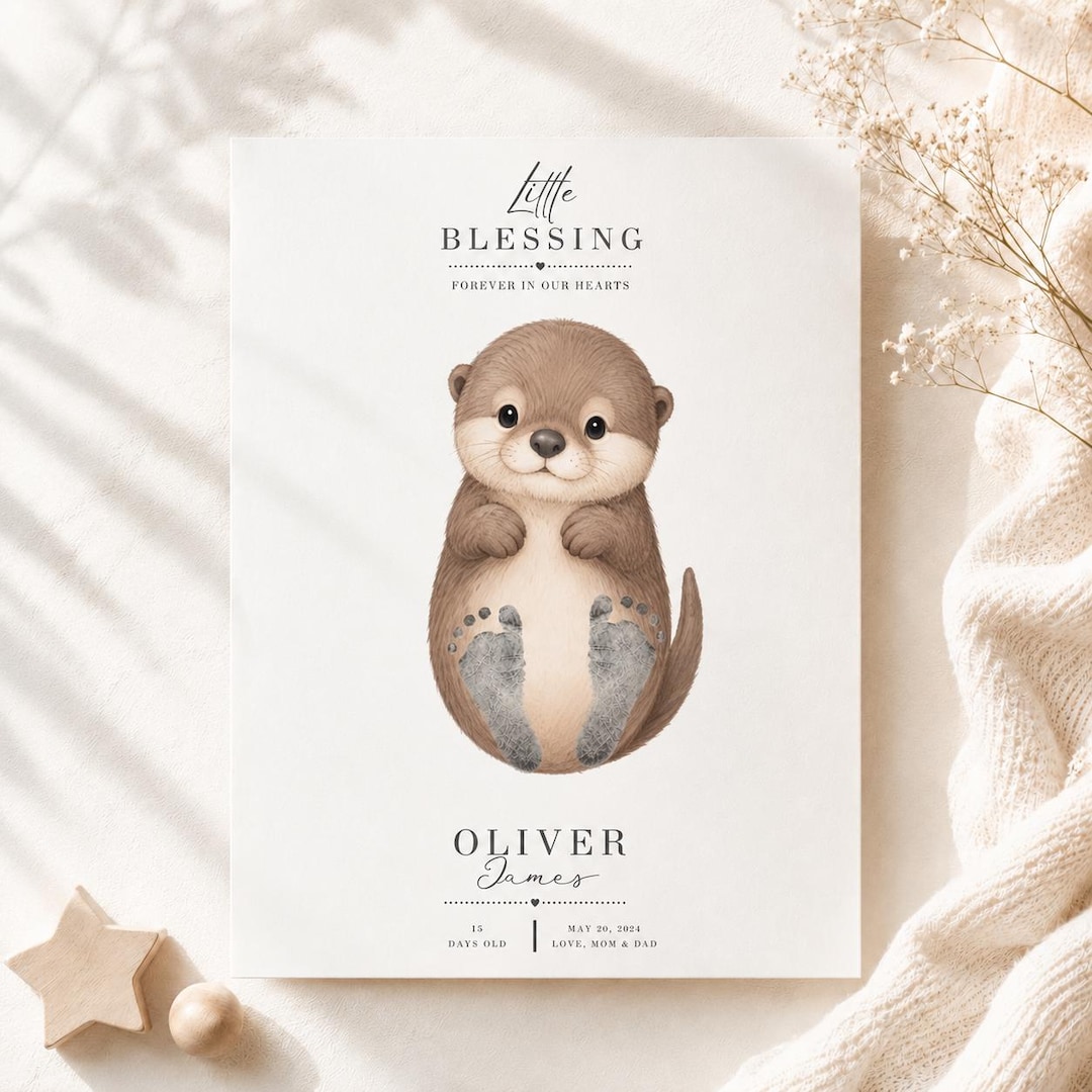 Otter Baby Footprint Kit, Canva Editable Template, Newborn Keepsake ...