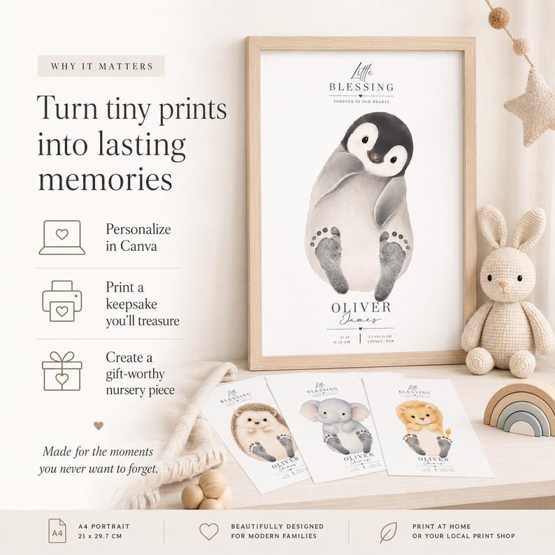 Lamb Baby Footprint Template, Editable Newborn Keepsake Printable ...