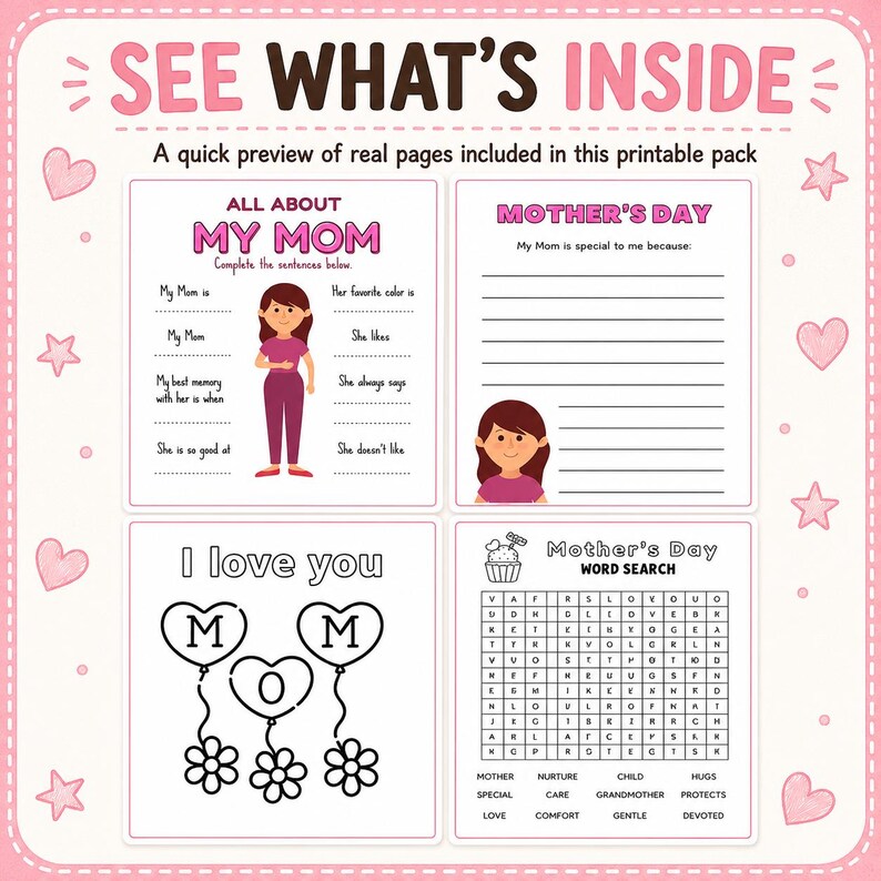 Mother's Day Coloring Book Printable - Kids Activity Pages - Etsy UK