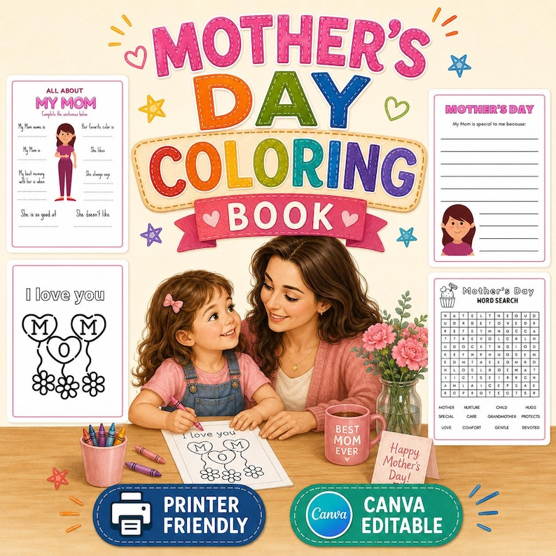 Mother's Day Coloring Book Printable - Kids Activity Pages - Etsy UK