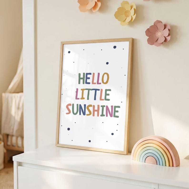 Poster Set, Hello Little Sunshine, Smiling Sun Nursery Print, Kids ...