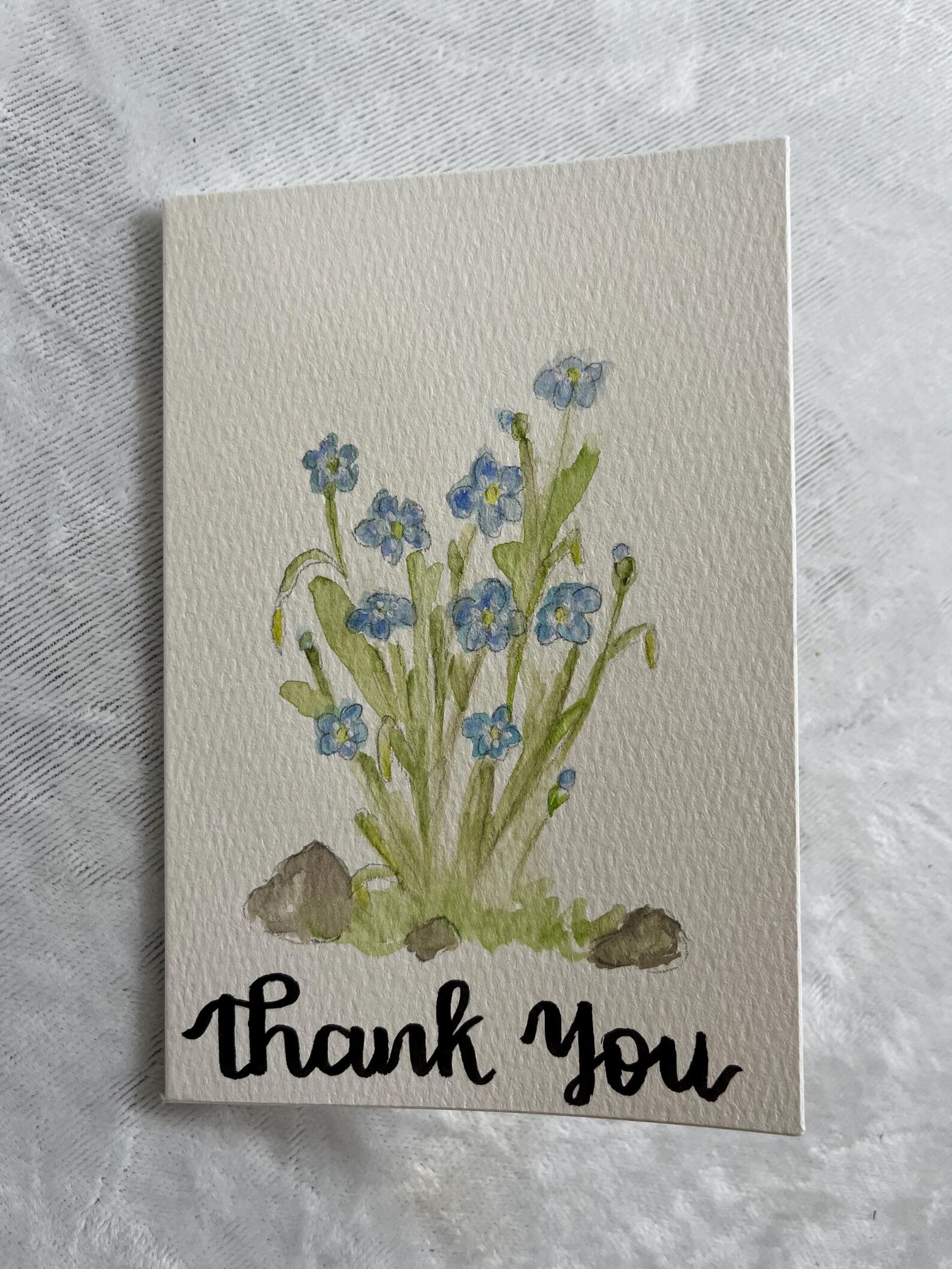 Thank You Card | Forget Me Not | Hand Painted | Watercolor Greeting ...