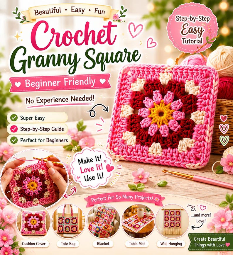 Crochet Granny Square Cardigan Pattern PDF Floral Granny Square Motif ...