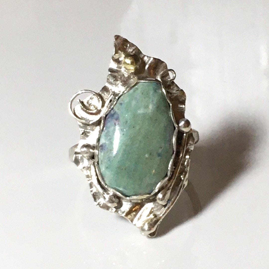 Handmade Argentium Silver Fuchsite Ring With Brass Accent, Size 9 - Etsy