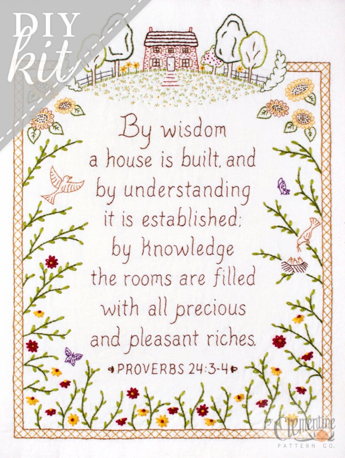 By Wisdom a House is Built - Proverbs Embroidery KIT in Color - Wedding ...