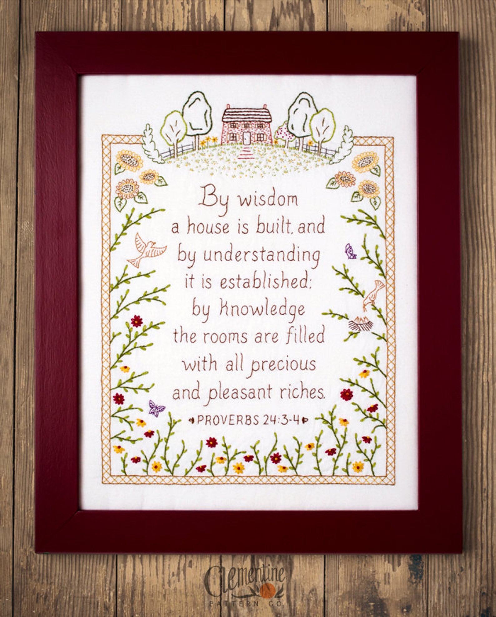 By Wisdom a House is Built - Proverbs Embroidery Pattern in Color ...