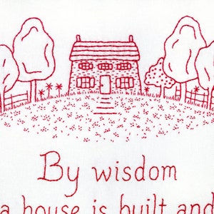 By Wisdom a House is Built Proverbs Embroidery KIT in Redwork Wedding ...