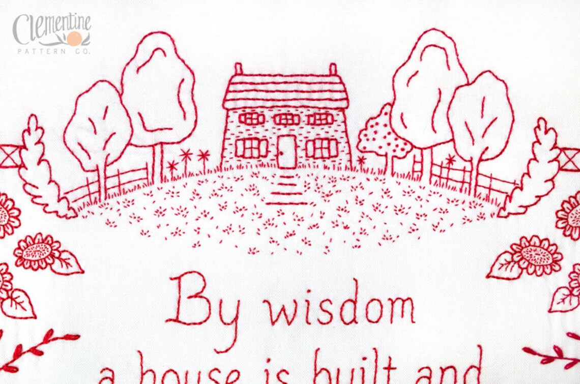 By Wisdom a House is Built - Proverbs Embroidery Pattern in Redwork ...