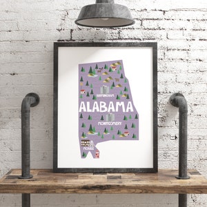 Alabama Map Poster State Wall Art Kids Map Print Nursery Room | Etsy