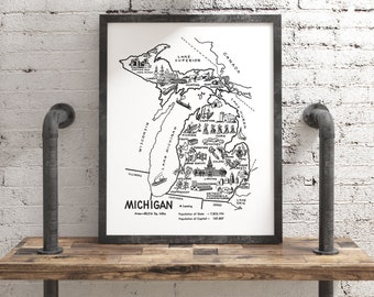 Michigan Typography Map Art Unframed Print Customizable Personalized ...
