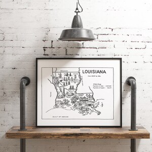 Louisiana Print State Wall Art, Vintage Style Louisiana Map Poster - Etsy