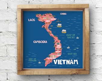 Illustrated Map of Vietnam Art Print Poster Travel Map - Etsy UK