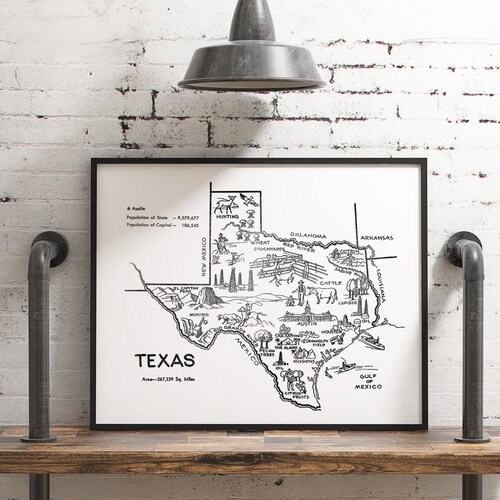 Texas Map Texas Print Texas Poster Texas State Texas Art - Etsy