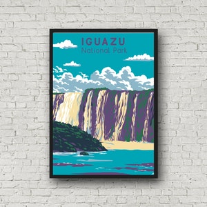Iguazu Falls Waterfall Art, Vintage Style Argentina Travel Poster - Etsy