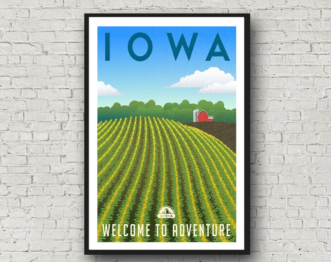 Iowa Print Travel Poster Print Vintage Style Iowa Art Retro Home Decor ...