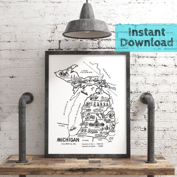 Michigan Map Art - Etsy