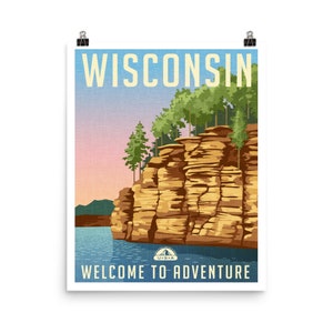 Wisconsin Poster Travel Print, Vintage Style Wisconsin Art - Etsy