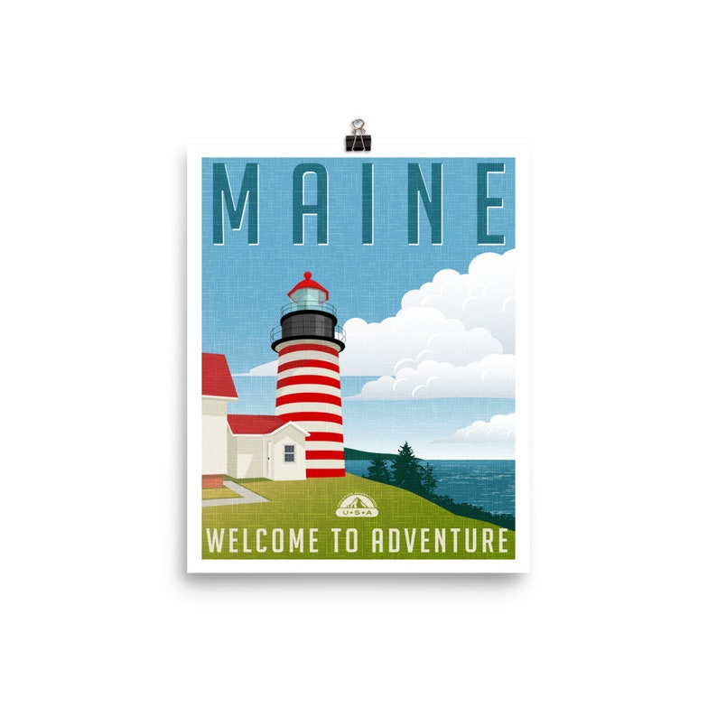 Maine Travel Poster Print, Vintage Style State Art - Etsy