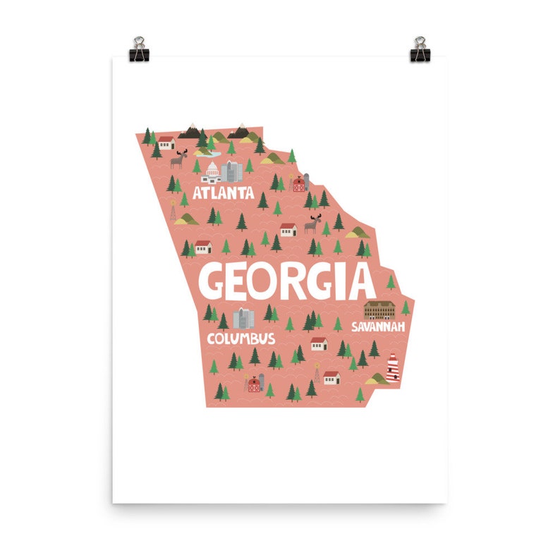 Georgia Map Print State Wall Art Nursery Room State Poster | Etsy