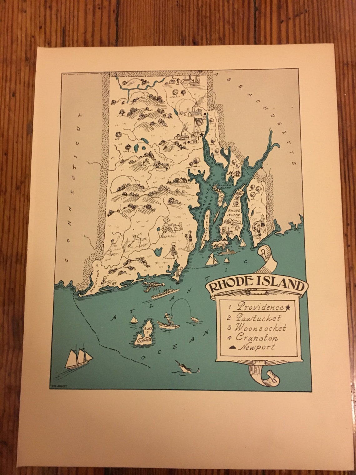 Vintage Rhode Island Map Art 1930s State Wall Decor Antique - Etsy