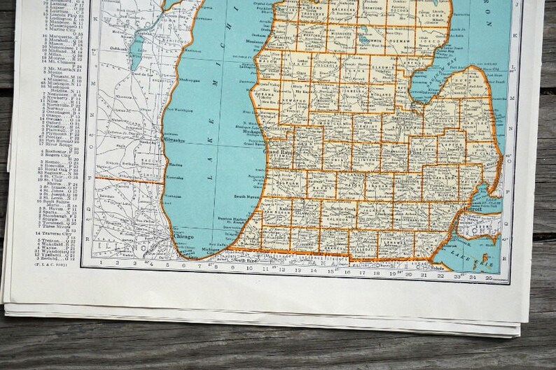 Antique Michigan Map Atlas Page From 1939, Vintage State Art - Etsy