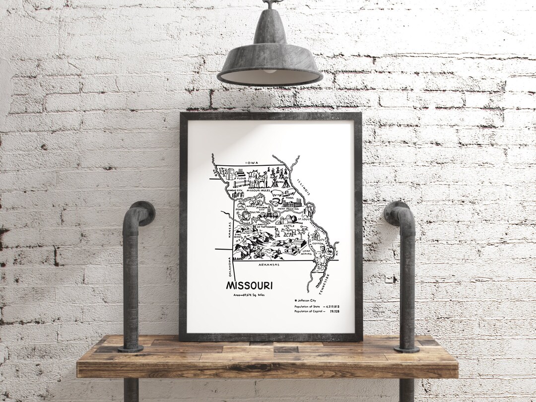 Missouri Map Rustic Decor, Vintage Style Missouri Poster Travel Gift - Etsy