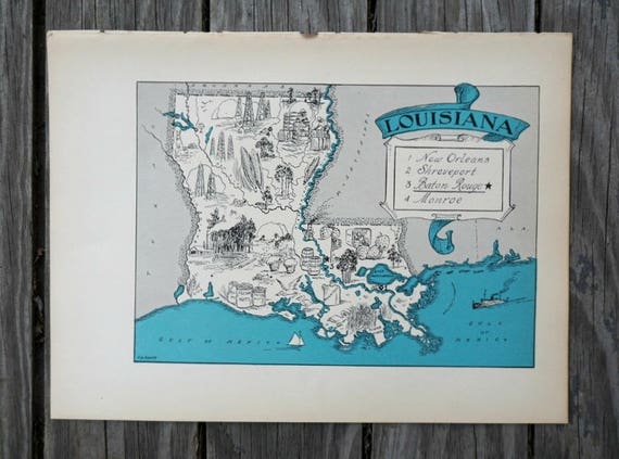 Vintage Louisiana Map Art State Wall Decor Old Map of | Etsy