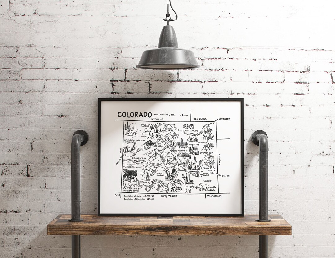 Vintage Colorado Map Poster Travel Gift, State Wall Art - Etsy