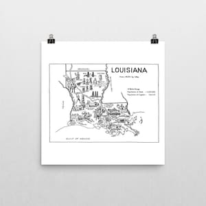 Louisiana Print State Wall Art, Vintage Style Louisiana Map Poster - Etsy