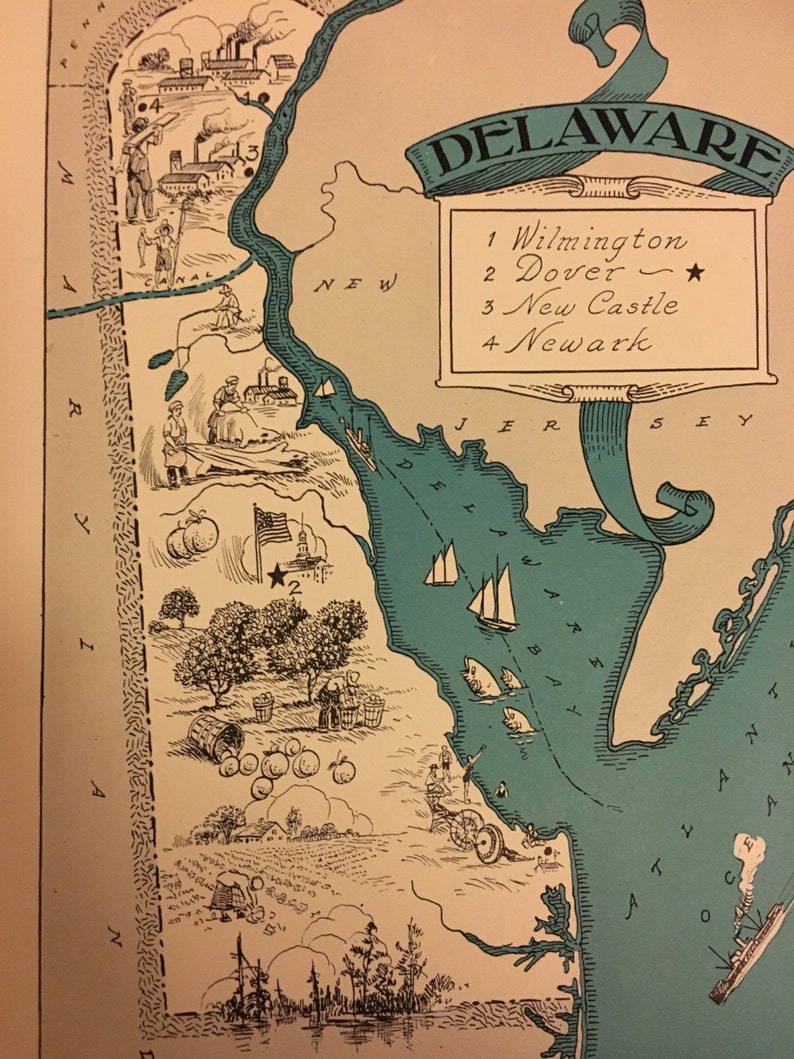 Vintage Delaware Map State Wall Art, Antique Map Travel Decor With ...