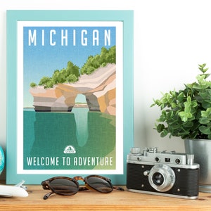 Pictured Rocks Michigan Poster Print, Vintage Upper Peninsula Wall Art ...