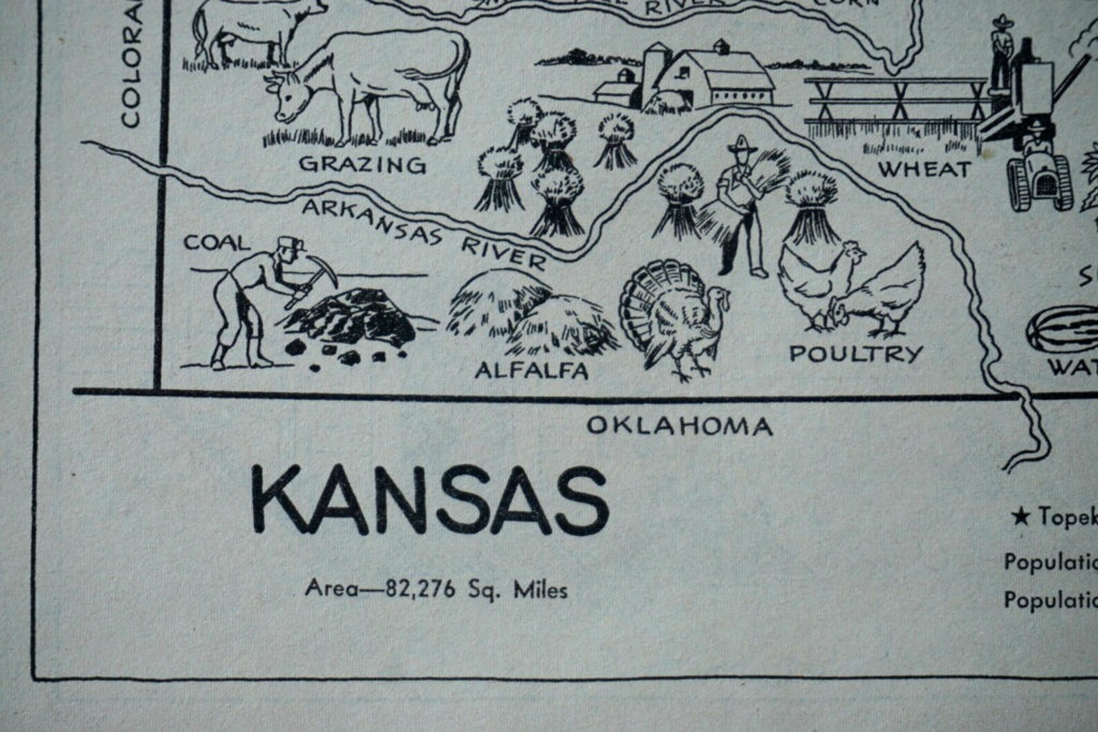 Kansas Map Wall Art / 1950s Coloring Book Page / Kids Map | Etsy
